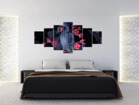 Obraz - Papoušek mezi květy (210x100 cm)