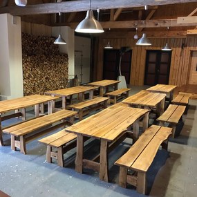 KULHÁNEK Zahradní dubová sestava - stůl, 2x lavice bez opěradla (rustikální provedení) Délka: 160 cm, Odstín nátěru: lazura - palisandr