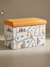 Sinsay - Taburet s úložným prostorem s motivem stavebních vozidel - oranžová