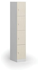 Šatní skříňka s úložnými boxy, 4 boxy, 1850 x 300 x 500 mm, cylindrický zámek, laminované dveře, bříza