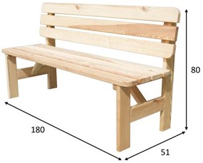 Rojaplast VIKING zahradní lavice dřevěná PŘÍRODNÍ - 180 cm