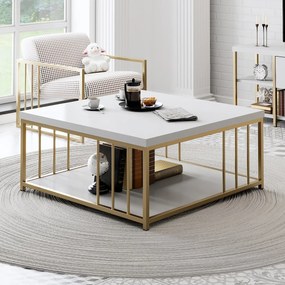 Hanah Home Konferenční stolek Zenn - White, Gold, Bílá, Zlatá