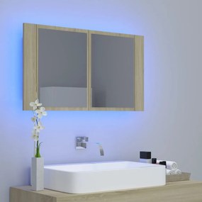vidaXL Marketos LED koupelnové zrcadlo dub sonoma 80 x 12 x 45 cm akrylové