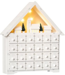 Adventní kalendář HOMCOM k naplnění 24 zásuvek a LED světel, designová vánoční dekorace 2 v 1 v bílé barvě 39 x 9 x 42 cm | Aosom.de
