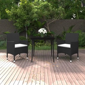 vidaXL 3dílný zahradní jídelní set s poduškami polyratan a sklo [3099727] Barva: Černá