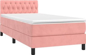 Box spring postel s matrací a LED růžová 90x200 cm samet 3134566