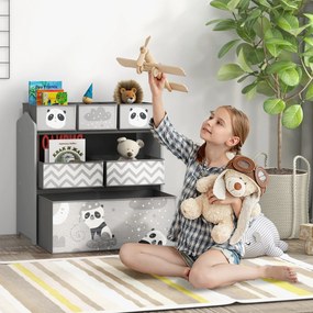 Dětská police ZONEKIZ s 6 odnímatelnými boxy z netkané textilie pro organizaci hraček pro děti ve věku 3-8 let, rozměry 63x30x66 cm, šedá a bílá