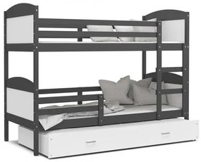 DOBRESNYDětská patrová postel MATYAS 3 90x200 cm s šedou konstrukcí v bíle barvě s přistýlkou
