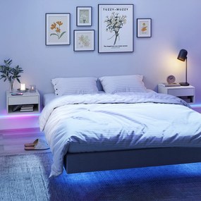 HOMCOM Noční stolek 2dílná sada s RGB LED osvětlením, závěsná noční skříňka s šuplíkem a otevřenou přihrádkou, bílá