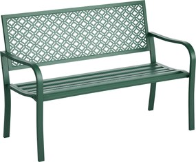 Zahradní lavice Outsunny z oceli, dvoumístná parková lavice s opěradlem a područkami, lavice s květinovým vzorem, pro zahradu, balkon, max. 240 kg, tm