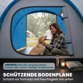 Outsunny tunelový stan pro 2-3 osoby 190T kempinkový stan s kolíky, sklolaminát a polyester, světle modrý, 426x206x154cm| Aosom