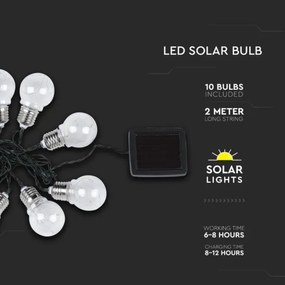 LED Solární řetěz 10xLED/1W/1,2V 1xAA 2 m IP44 3000K 300 mAh