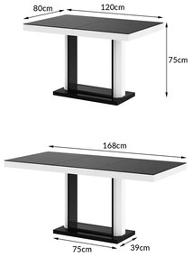 Jídelní stůl QUADRO 120 (černá mat/bílá lesk/černá mat)