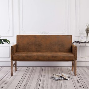 Lavice s područkami 140 cm hnědá umělá semišová kůže 281338