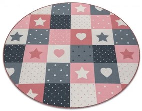 Dětský kulatý koberec STARS Hvězdy Růžový Šedý Rozměr: průměr 100 cm