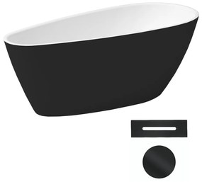 Besco Akrylátová volně stojící vana Goya A-Line BW Matt 160x73 (170x80) Barva: Bílá/černá, Rozměry (cm): 170x80, Typ a barva výpustě: Click-Clack s přepadem, černá