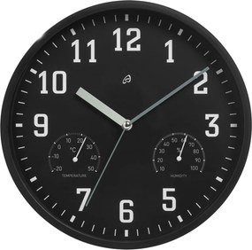 Auriol® Nástěnné hodiny s ukazatelem teploty a vlhkosti vzduchu (Černý)