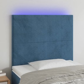 Čelo postele s LED tmavě modré 90x5x118/128 cm samet