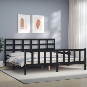 Rám postele s čelem černý 200 x 200 cm masivní dřevo 3192125