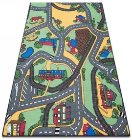 Dětský kusový koberec REBEL ROADS Playtime 95 Město uličky protiskluzový šedý zelený Rozměr: 95x133 cm