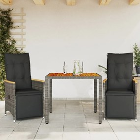3dílný zahradní bistro set s poduškami šedý polyratan 3276967