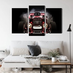 Vícedílný obraz Hot Rod Auto Na Pozadí Kouře Nedostatek Nedostatek Přírodní plátno 150x100