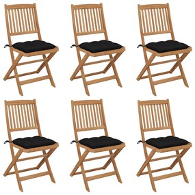 Skládací zahradní židle s poduškami 6 ks masivní akácie,  3075016