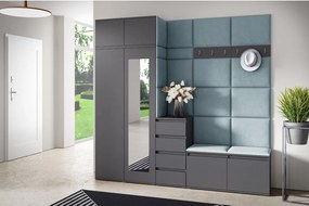 Eka Předsíňová stěna s čalouněnými panely Trinity 33 - Grafit / Světlá modrá 2322