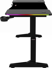 Výškově nastavitelný herní stůl ERACER H1216 — 160x60 cm, kov, melamin, černá, RGB podsvícení