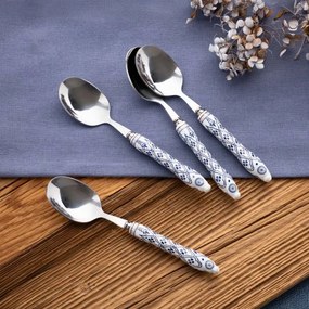 Sada lžiček MODERN HAMPTONS stříbrná s modrým vzorem 727061 (4 ks)
