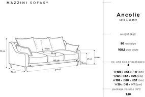 MAZZINI SOFAS Třímístná rozkládací pohovka s úložným prostorem Ancolie