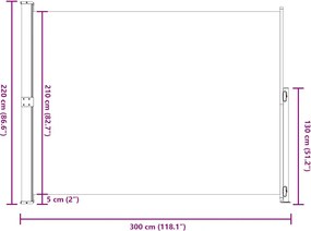 vidaXL Marketos Zatahovací boční markýza / zástěna na terasu 220x300 cm krémová