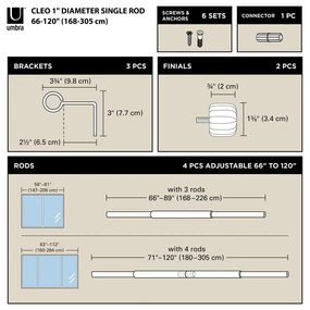 Ocelová roztažitelná garnýž ve stříbrné barvě 168 - 305 cm Cleo – Umbra