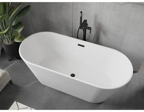 Mexen Flavia, volně stojící vana 150 x 75 cm, bílá, černý matný přepad, 54031507500-70