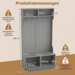 Costway Věšák na oblečení Věšák s otevřenou policí věšák na boty 2 přihrádky a 5