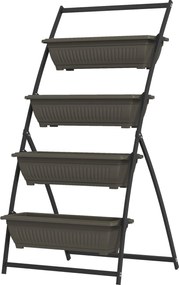 Stojan na rostliny Outsunny, květinový stojan se 4 policemi, regál na rostliny s otvory, rostlinné schodiště pro zahradu, ocel, hnědý, 76 x 79 x 162 c