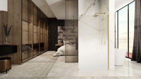 Rea Aero Ombre, sprchová zástěna Walk-In 110x195 cm, 8mm čiré sklo s bílým vzorem, zlatý matný profil, REA-K2465