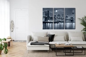 Vícedílný obraz Noční Panorama New Yorku S Měsícem Na Obloze Nedostatek Nedostatek Plátno Canvas 180x120