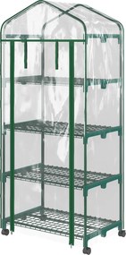 Fóliový skleník Outsunny s rolí, skleník se 4 policemi, fóliový skleník s ocelovým rámem, pro zahradu, balkon 69 x 50 x 165 cm, zelený