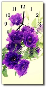 Skleněné hodiny vertikální Fialové květiny