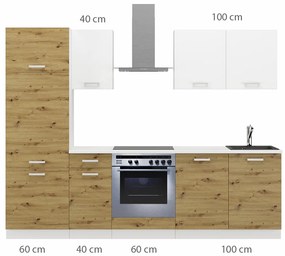 Kuchyňská linka TONI | 260 cm | S PRACOVNÍ DESKOU | bílá/artisan