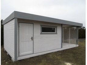 Dřevěný zahradní domek s dřevníkem MODERN TERASA 7x3m s dřevníkem