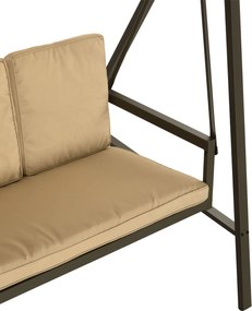 Hollywoodschaukel Gartenschaukel Schaukelbank, verstellbares Sonnendach, 200 cm x 125 cm x 175 cm, Beige + Braun