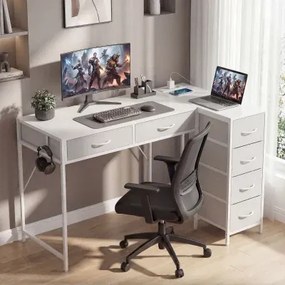 HOMCOM oboustranný rohový stůl se 6 zásuvkami 126x48 cm s napájecím připojením Puerto de Carga USB a USB-C, bílý