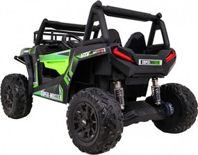 Ramiz Elektrická terénní bugina UTV pro děti zelená + dálkové ovládání + zavazadlový prostor + pomalý start + EVA kola + MP3 LED