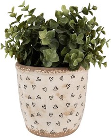 Béžový keramický obal na květináč se srdíčky Hearti M - Ø 14*13 cm