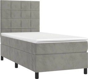 Box spring postel s matrací a LED světle šedá 90x200 cm samet 3136101