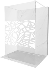 Mexen Kioto, průchozí sprchová zástěna 130 x 200 cm, 8mm sklo čiré/bílý vzor, 2x bílá stabilizační rozpěra, 800-130-002-20-85