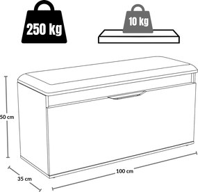 Botník s sedákem a úložným prostorem TORI, 100 x 50 x 35 cm, bílá