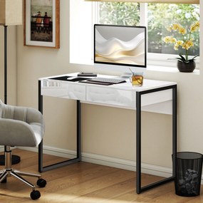 HOMCOM počítačový stůl 100 x 50 cm – ocelový rám, 2 zásuvky, kompaktní do domácí kanceláře, černý